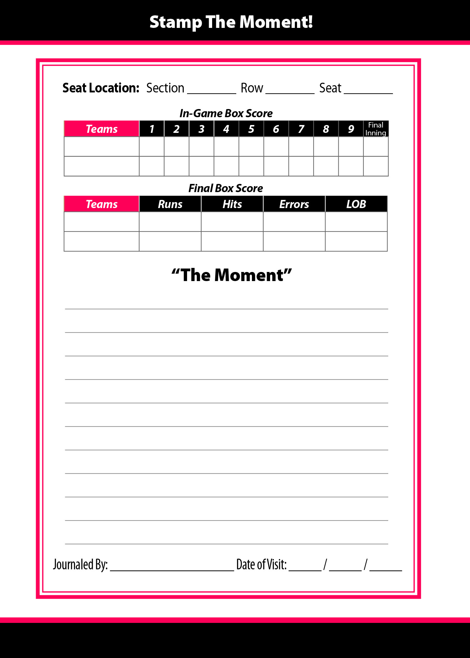 STAMP THE MOMENT Insert | MLB BallPark Pass-Port